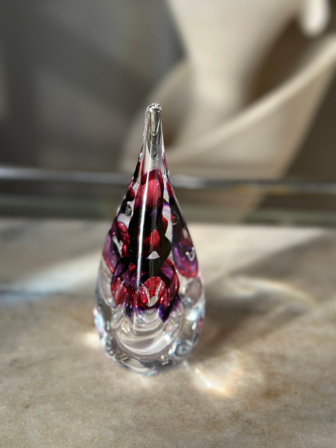 Marian Pyrcak Poland Art Glass Teardrop Paperweight Bullicante Bubbles Signed Mp Etsy