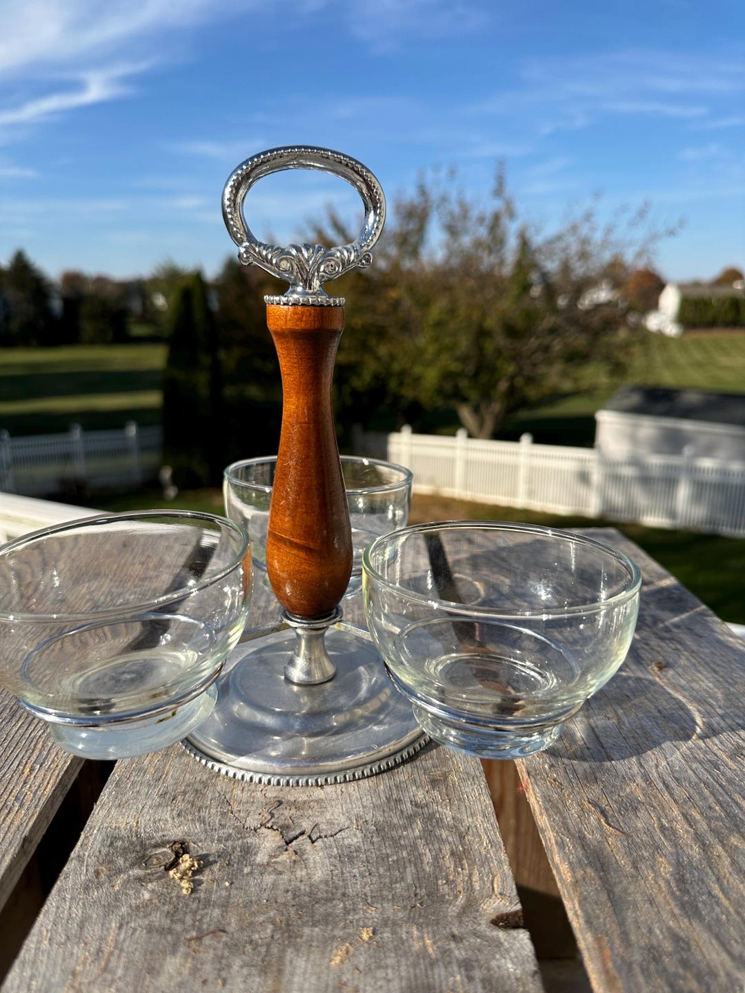 Vintage Mid Century Modern Condiment Chrome Wood Glass Condiment Jam ...