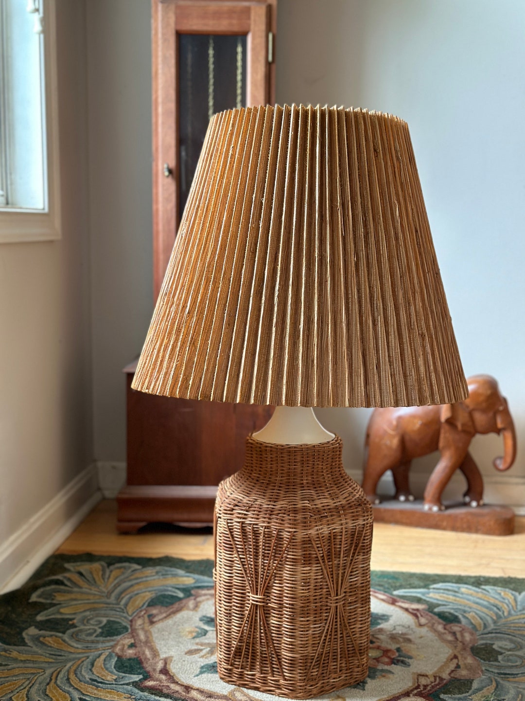 Vintage Natural Wicker Lamp and Matching Wicker Shade, Wicker Lamp and ...