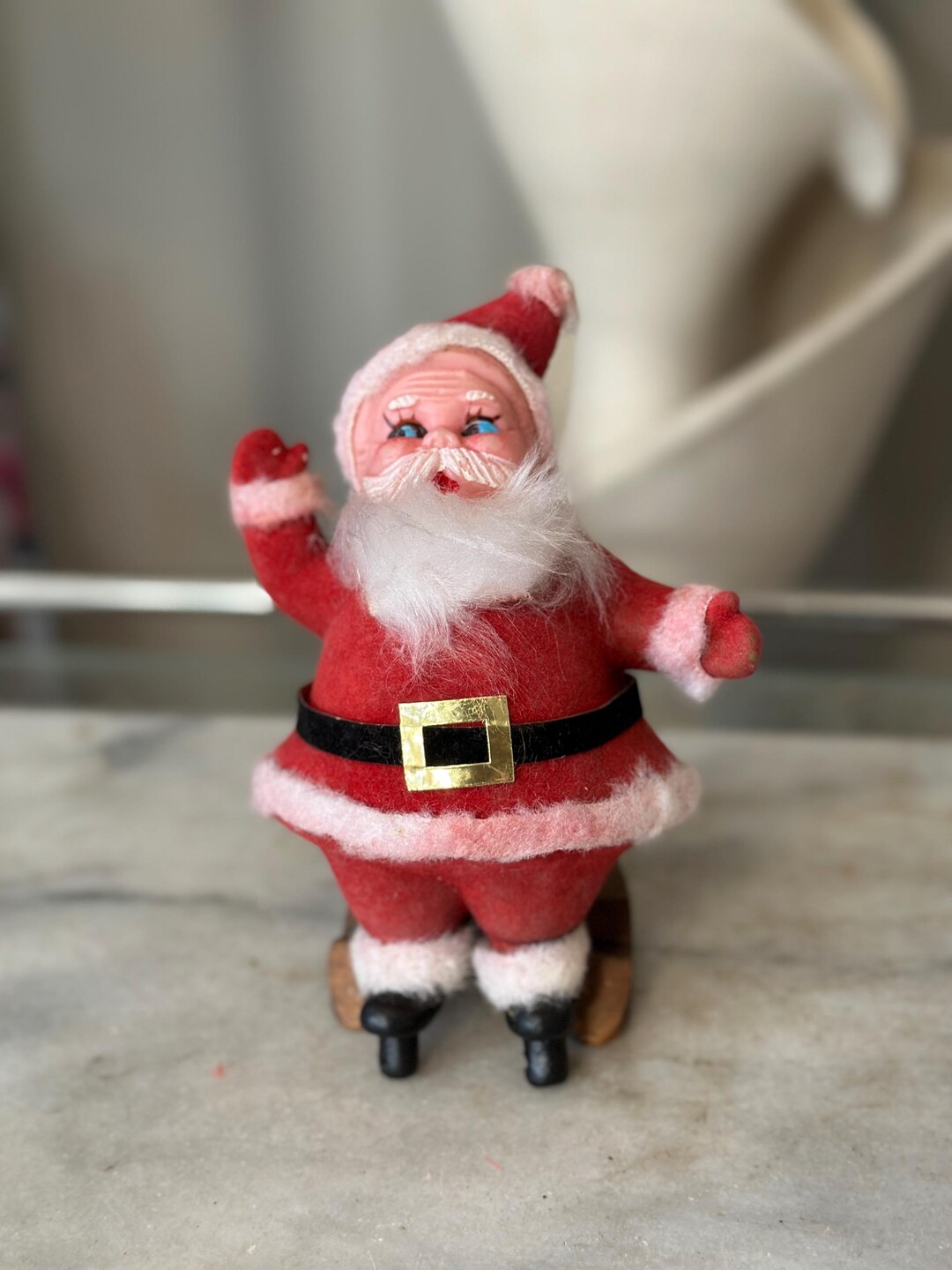Vintage MCM 7” Flocked Waving Santa | Vintage Felt Waving Santa Claus ...