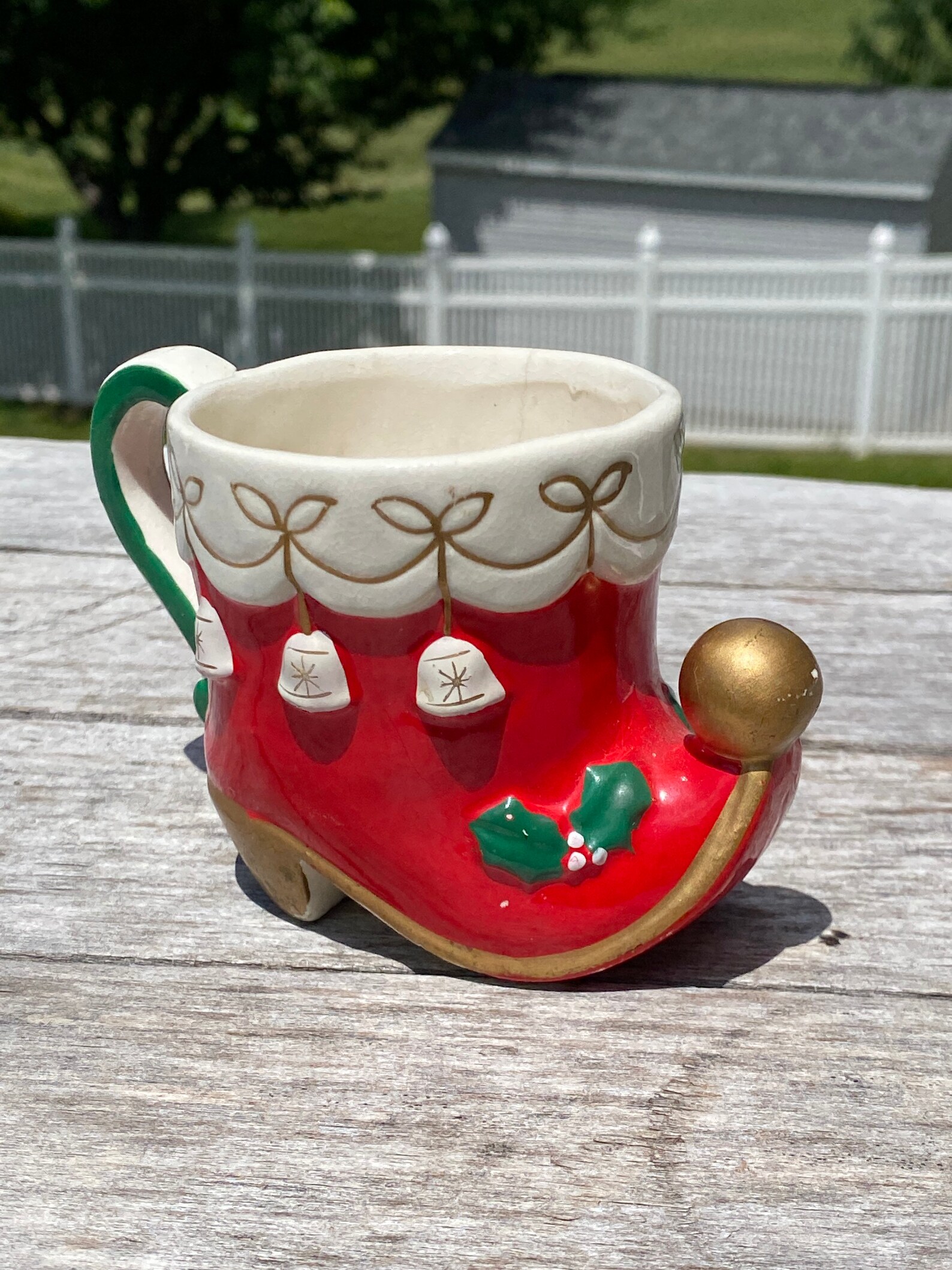 Napco Vintage Christmas Santa Boot Mug with green handle MCM | Etsy