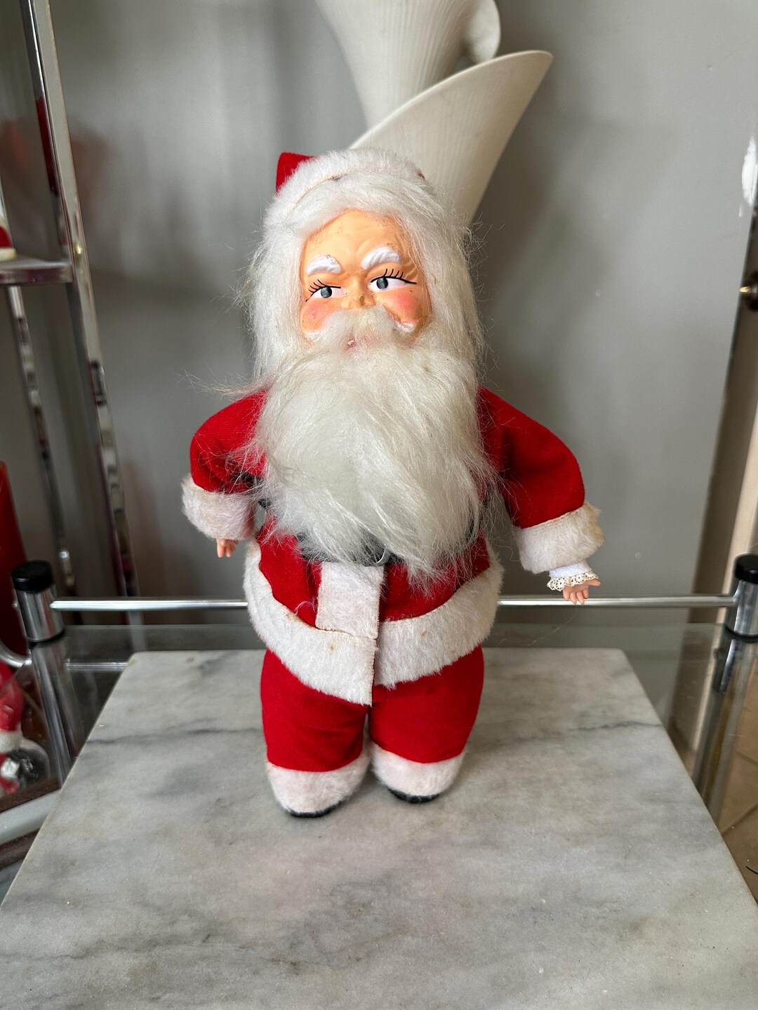 Vintage 1950s Poseable Santa Claus Christmas Doll, Blue Eyes, Rubber ...