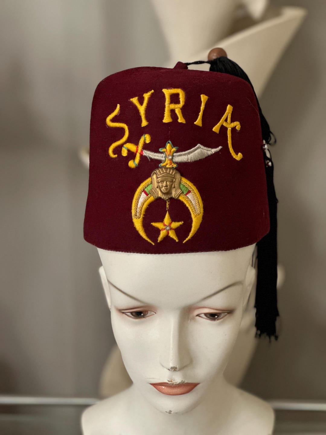 Vintage Syrian Masonic Temple Shriners FEZ Hat Maroon Tassel "syria ...