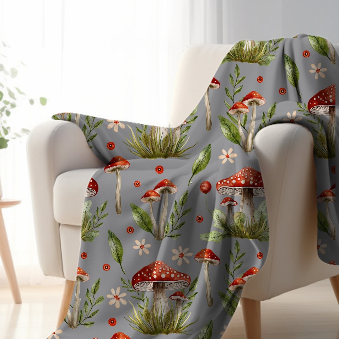 Cottagecore Mushroom Velveteen Blanket, Forest Core Plush Blanket, Boho ...