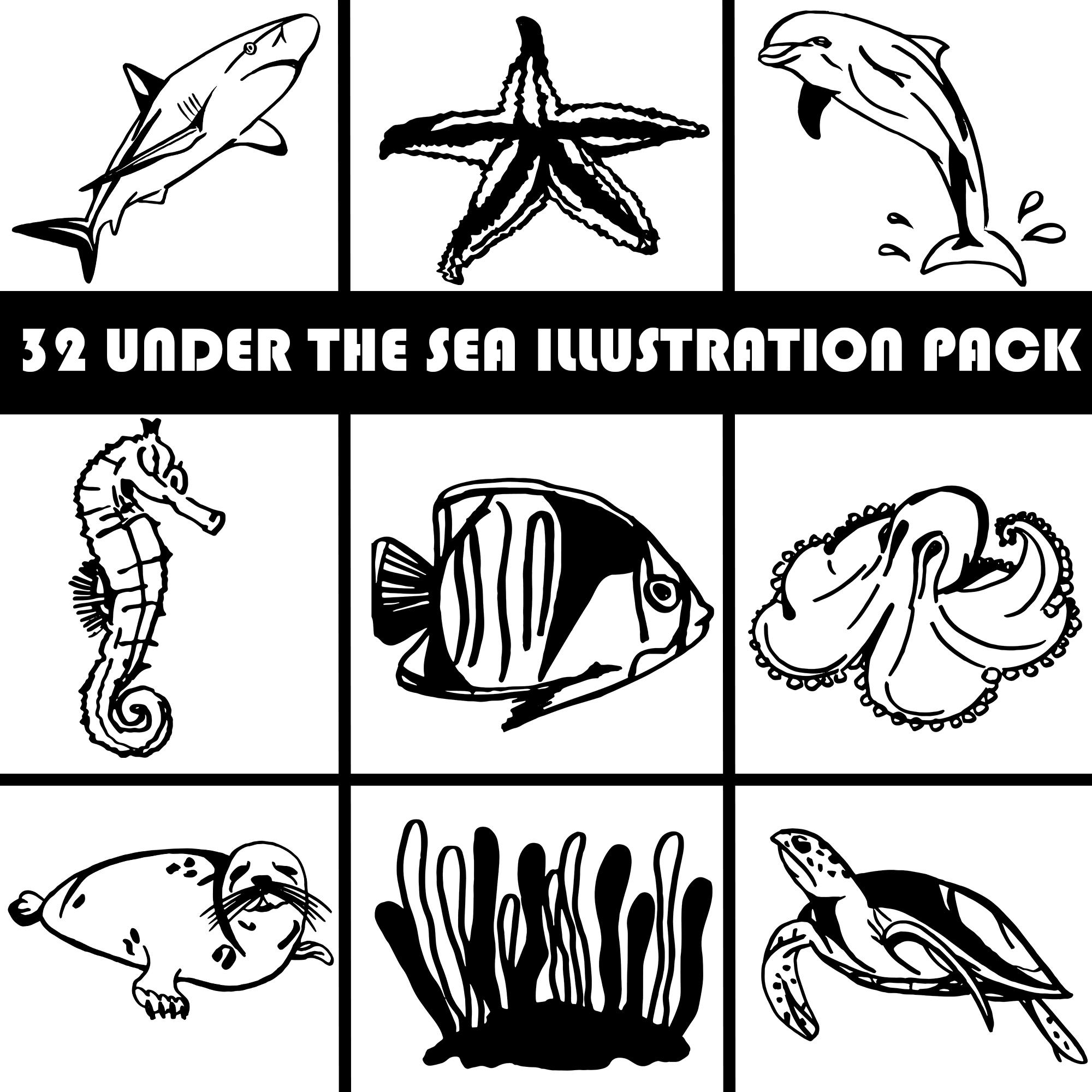 Sea Animals Clipart Bundle, Nautical Clipart, Marine Life SVG, Hand ...