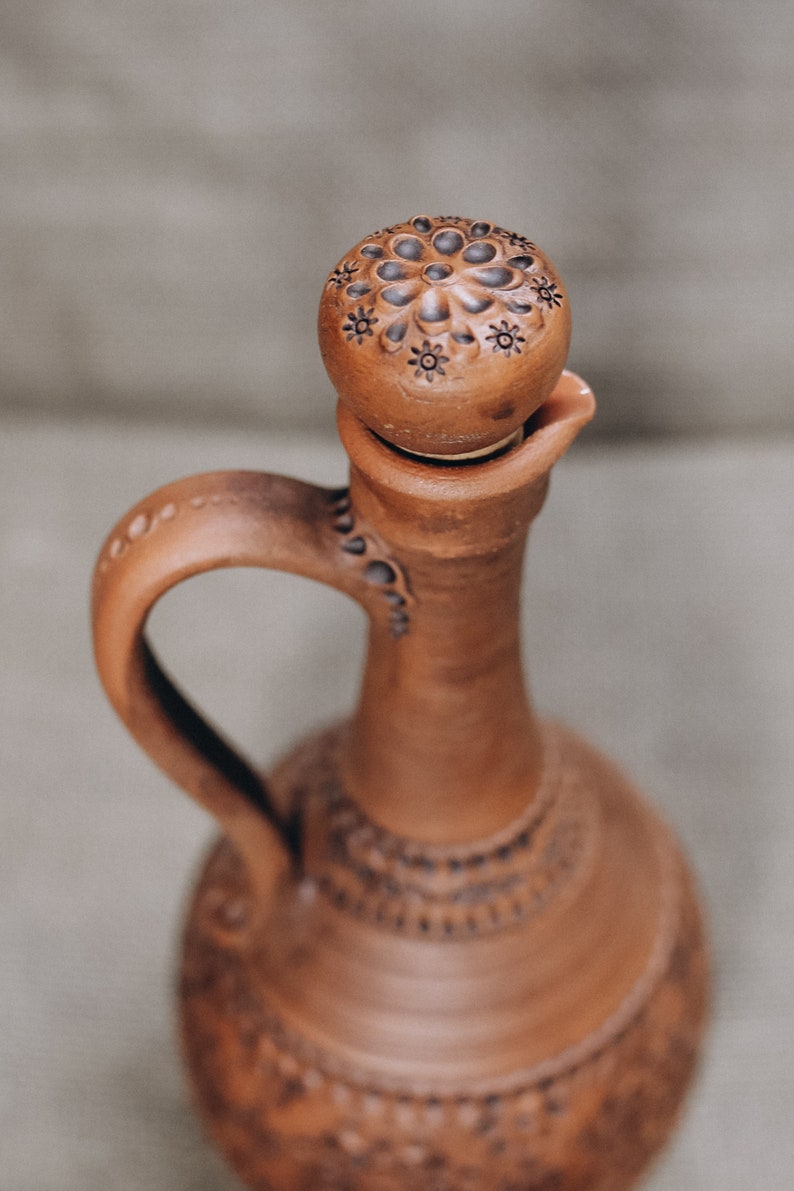 Handmade Ceramic Bottle for Oil Wine Vinegar in Rustic Folk - Etsy