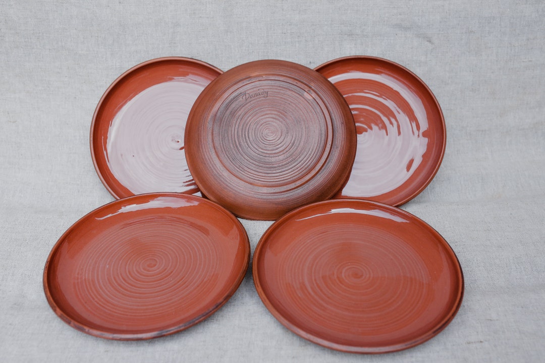 Handmade Ceramic Dishes, Plates in Rustic, Folk Style. Set of 4. - Etsy