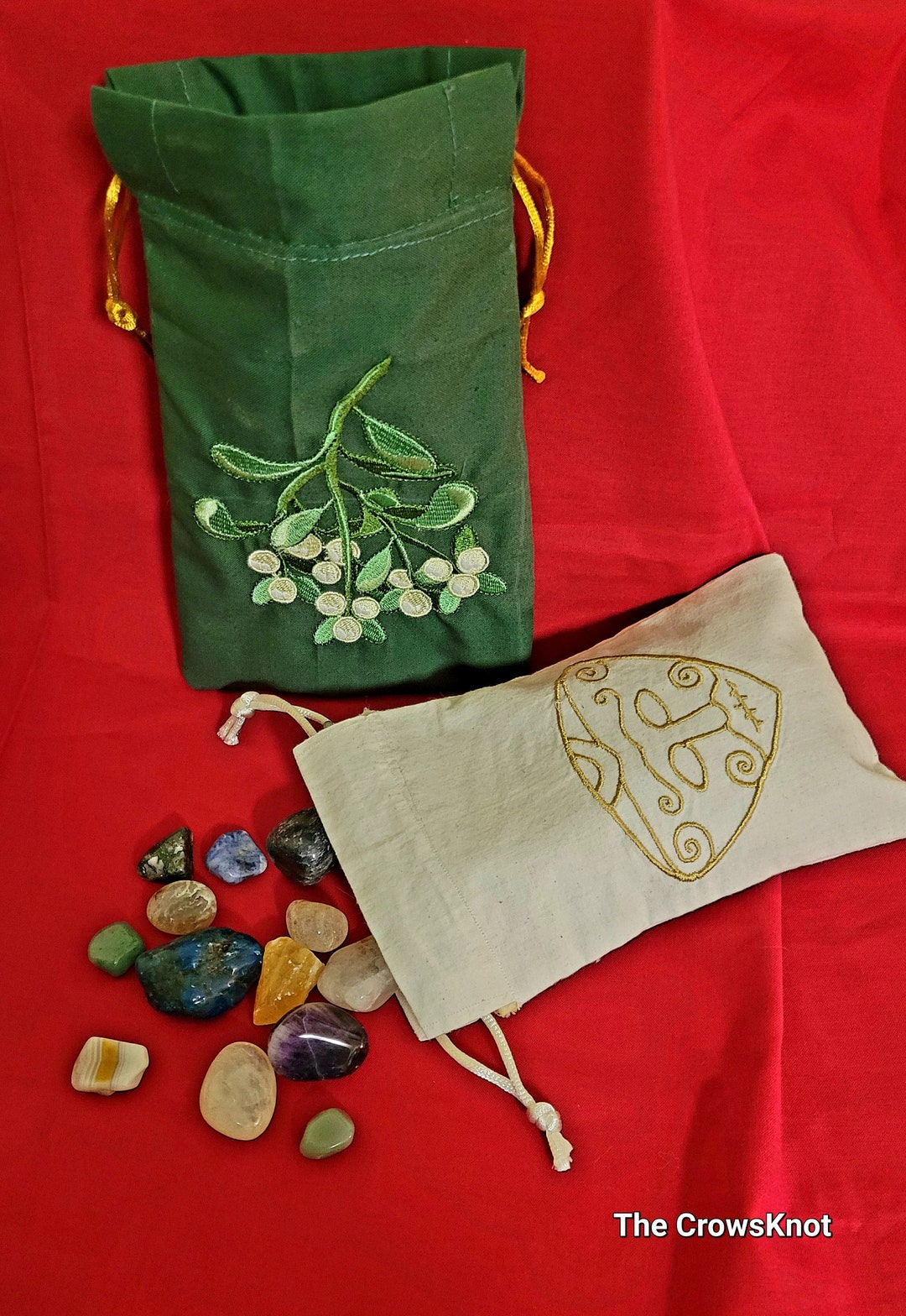 Embroidered Snaptun Loki * Mistletoe Tarot/rune Bag * Holiday * Heathen ...