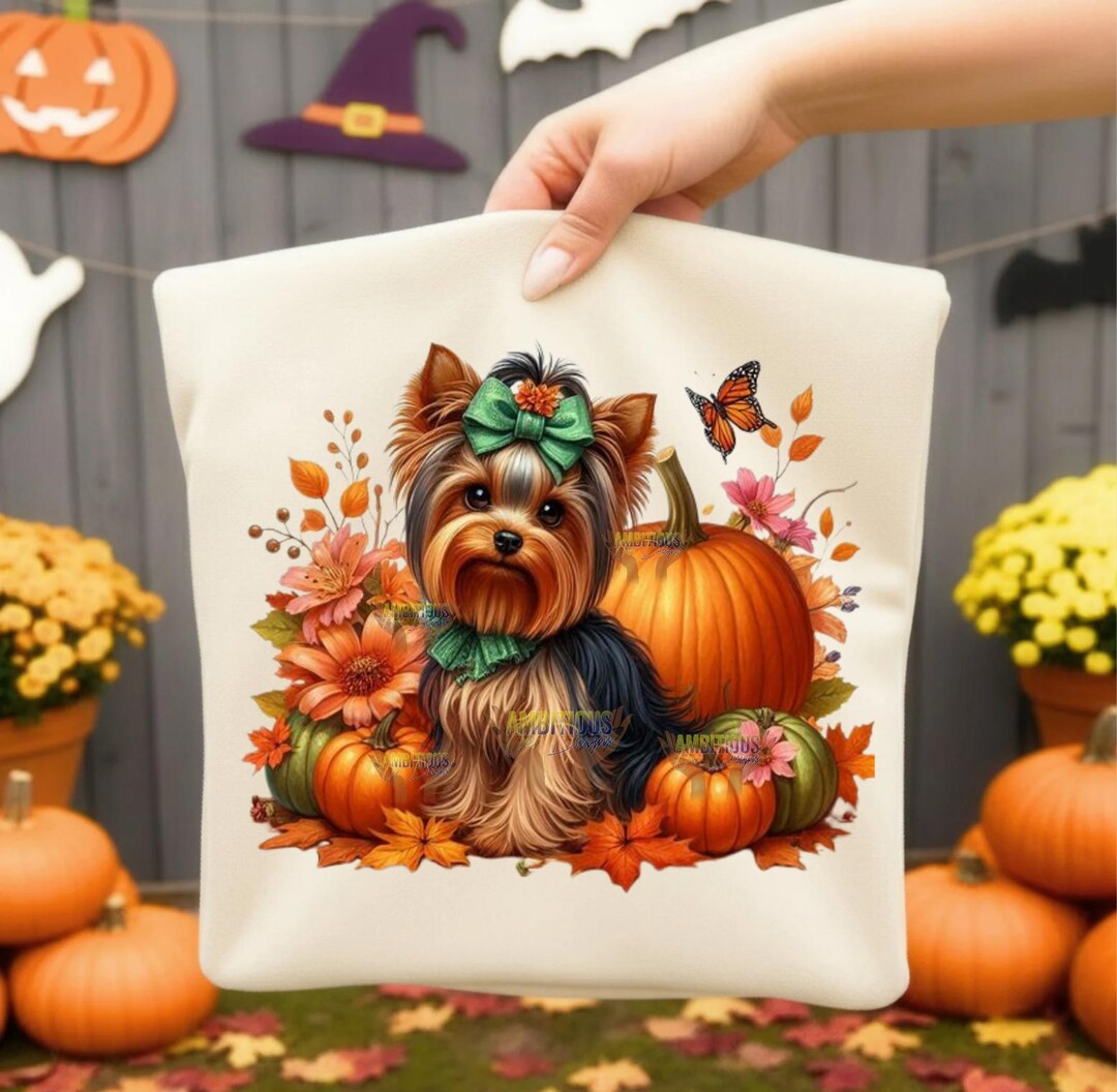 Fall Yorkie Nd Pumpkin Png| Cute Fall Png| Pumpkin Autumn Design ...