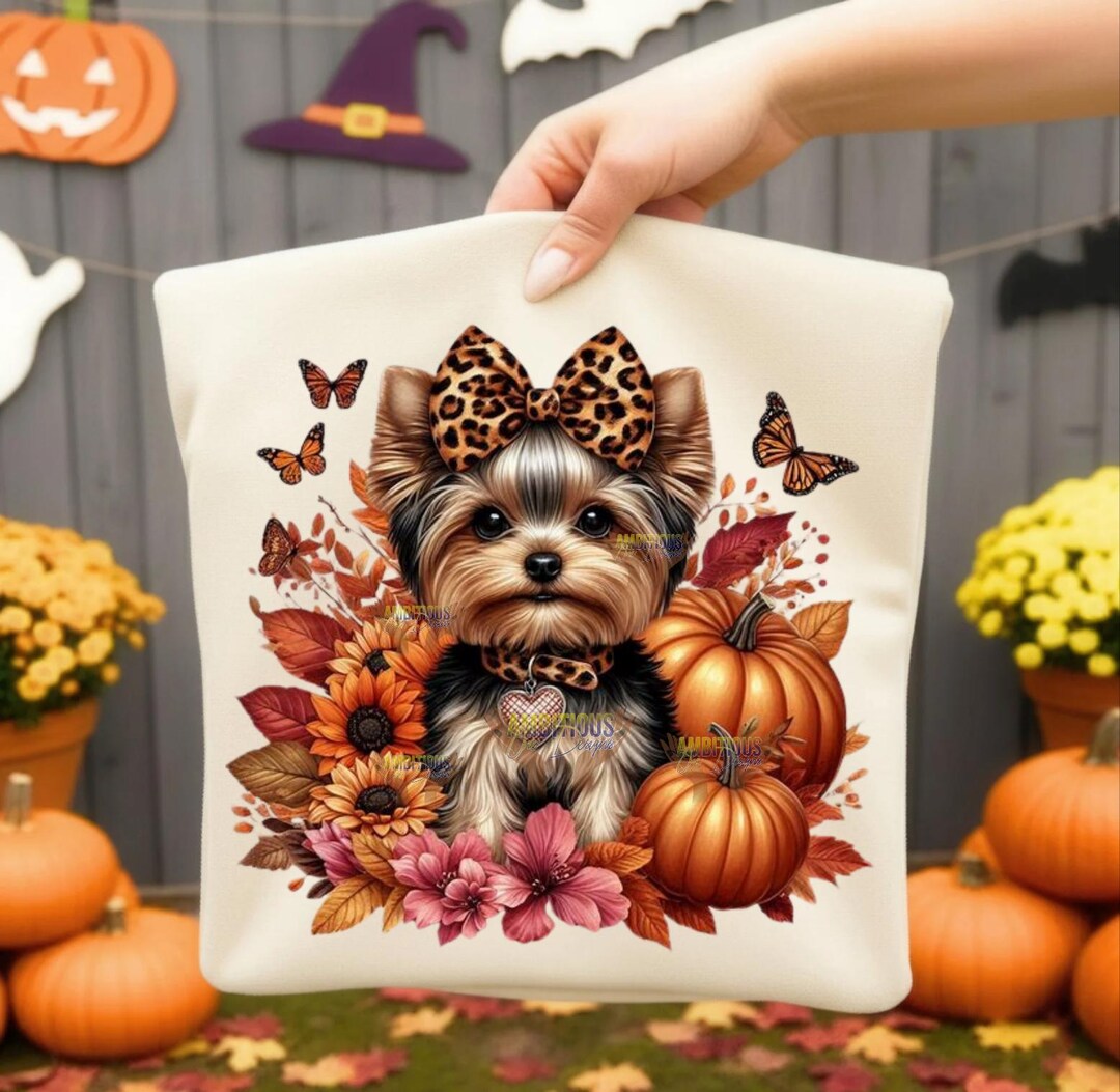 Fall Yorkie Nd Pumpkin Png| Cute Fall Png| Pumpkin Autumn Design ...