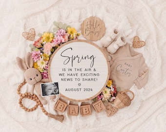 Spring Pregnancy Announcement Digital Spring Baby Reveal Baby Girl ...