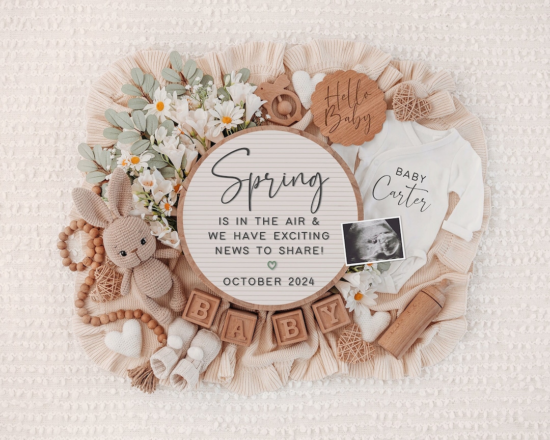Spring Pregnancy Announcement Digital, Baby Announcement, Editable ...