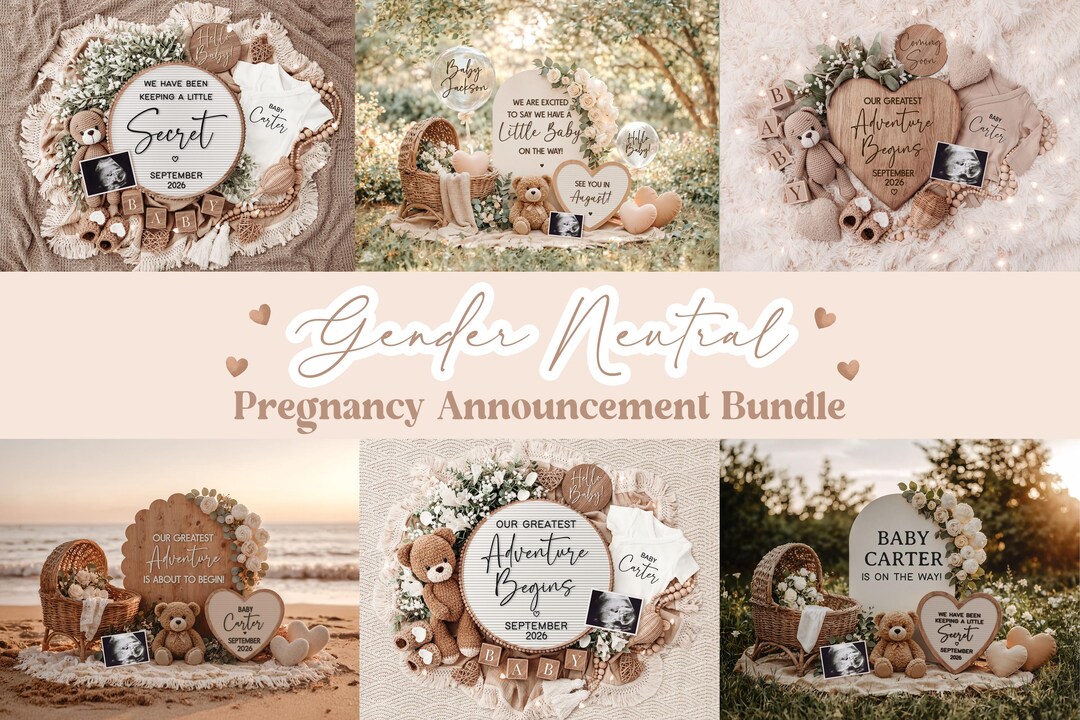 Gender Neutral Pregnancy Announcement Bundle - Baby Social Media Reveal ...