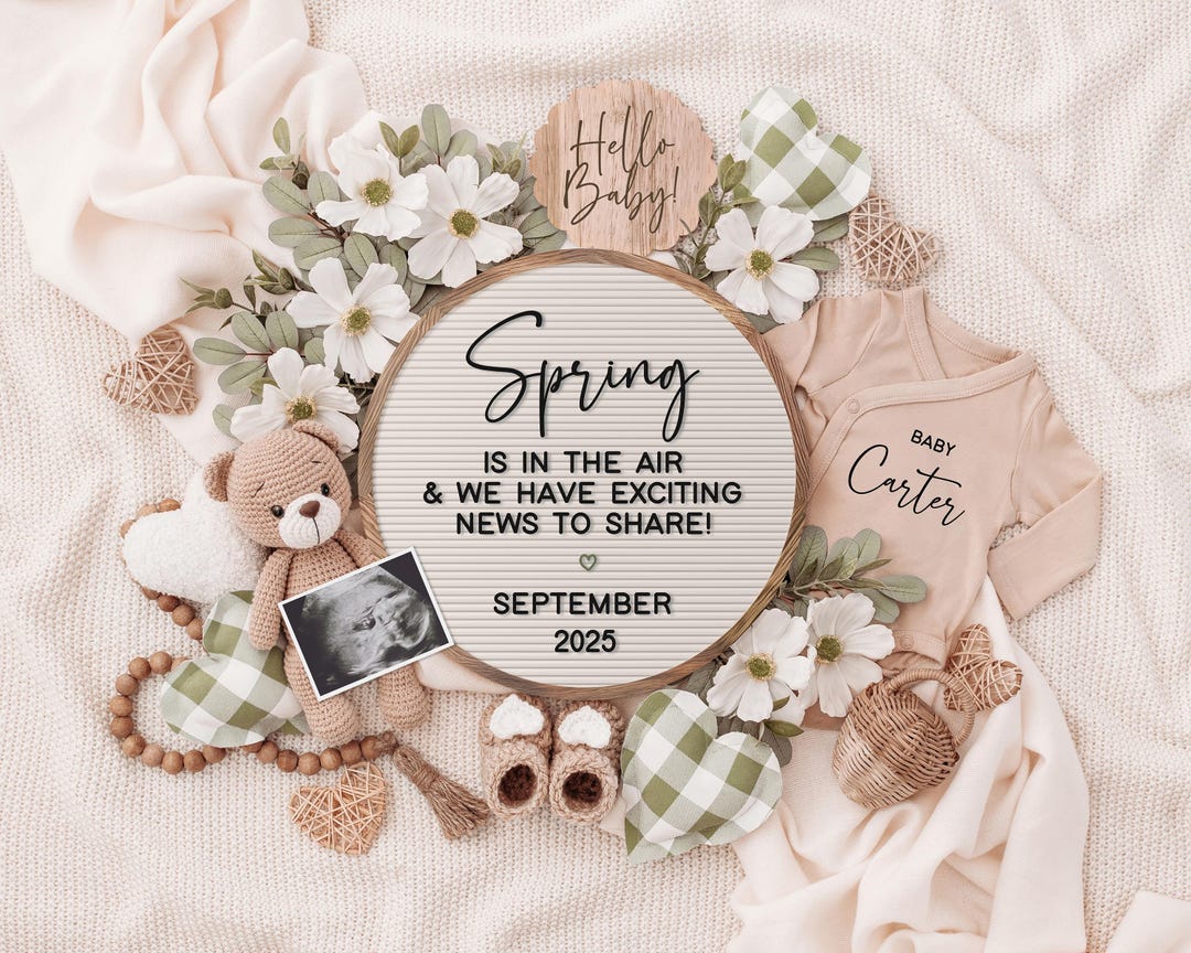 Spring Pregnancy Announcement Digital, Baby Announcement, Editable ...