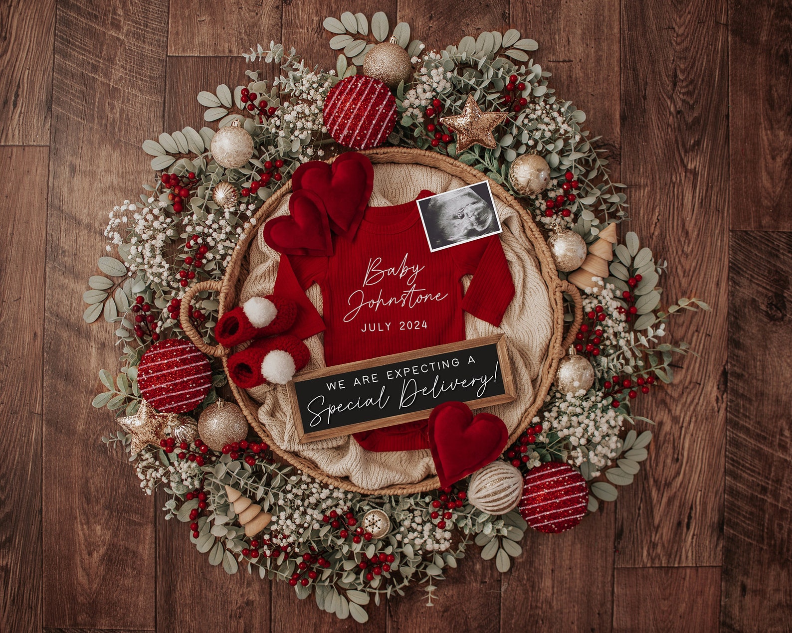 Christmas Pregnancy Announcement Digital, Baby Announcement, Editable ...