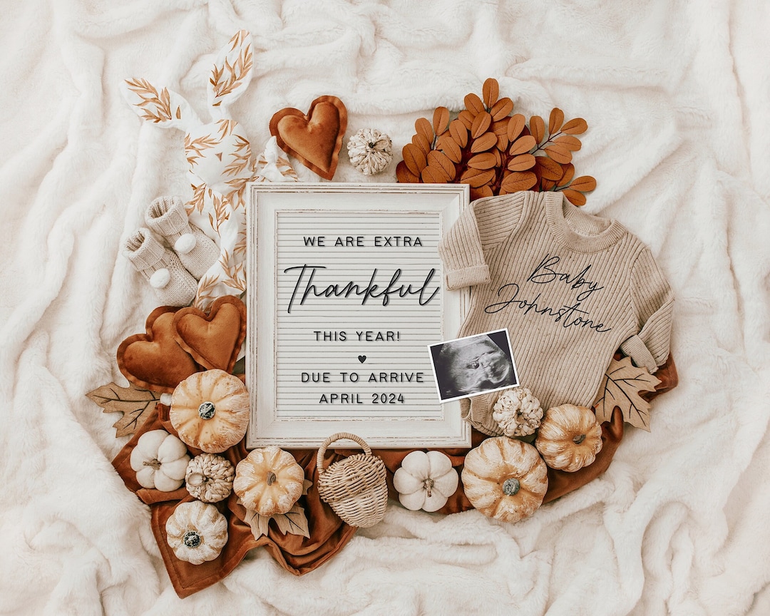 Thanksgiving Pregnancy Announcement Digital, Baby Announcement, Social ...