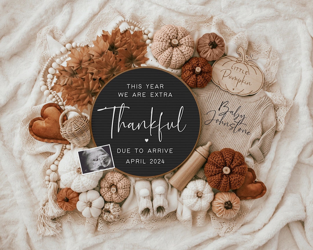 Thanksgiving Pregnancy Announcement Digital, Baby Announcement, Social ...