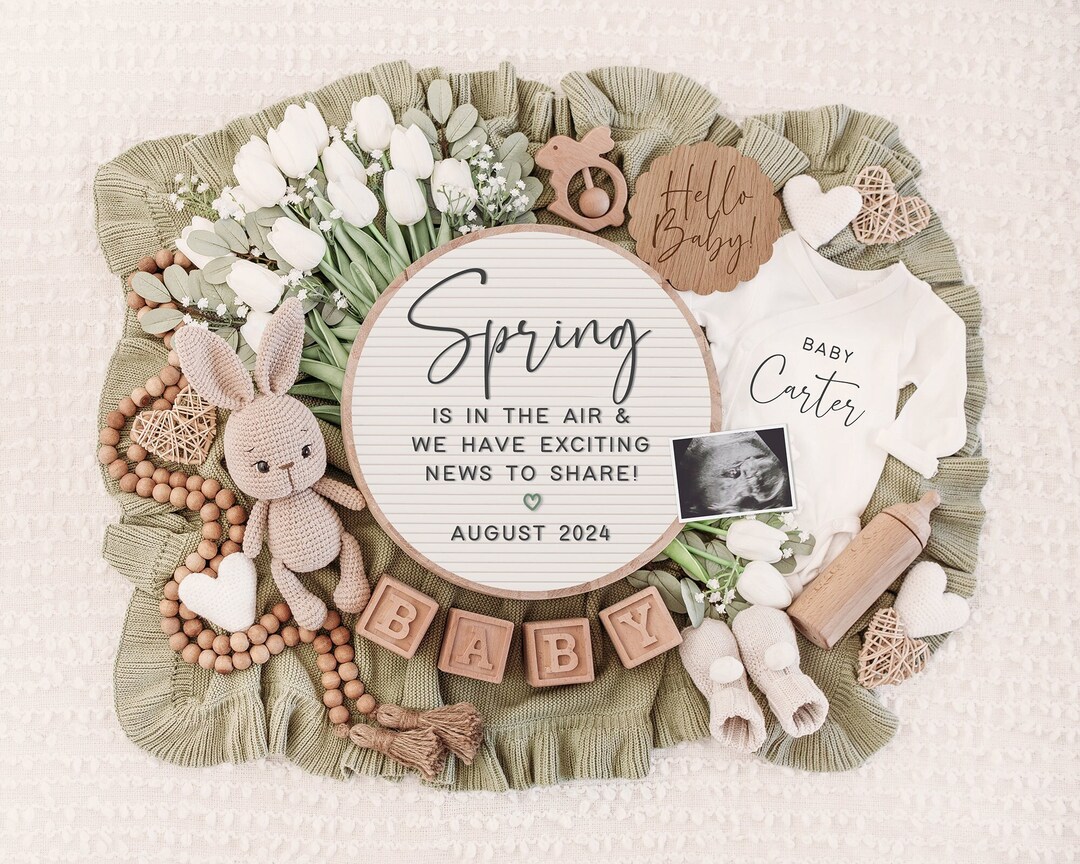 Spring Pregnancy Announcement Digital, Baby Announcement, Editable ...