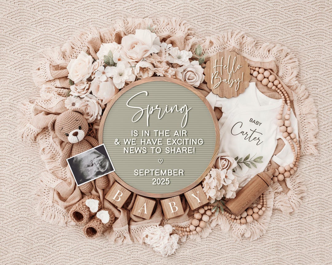 Spring Pregnancy Announcement Digital, Baby Announcement, Editable ...