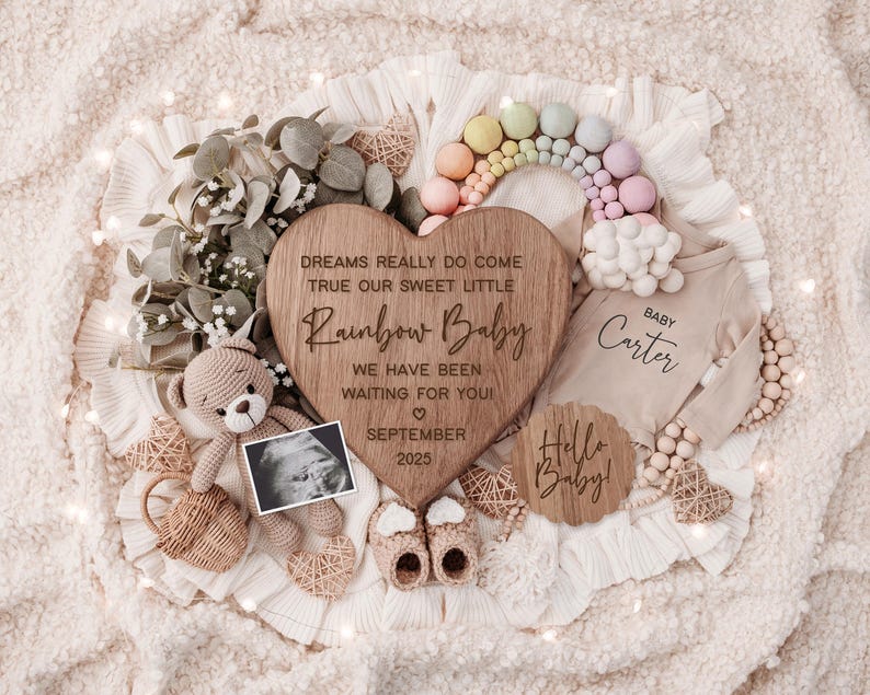 Rainbow Baby Pregnancy Announcement: Boho Teddy Bear, Editable (digital ...