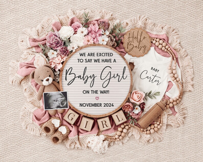 Girl Pregnancy Announcement: Spring Baby Reveal (digital) - Etsy