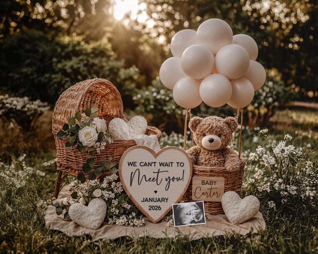 Hot Air Balloon Pregnancy Announcement: Boho Social Media Reveal ...
