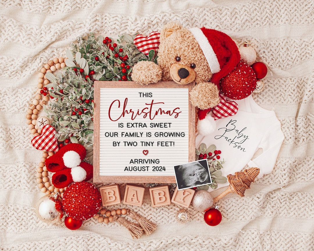 Christmas Pregnancy Announcement Digital, Baby Announcement, Editable ...