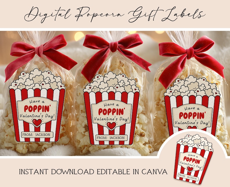 Valentine's Day Popcorn Labels (printable Digital Download) - Gift for ...