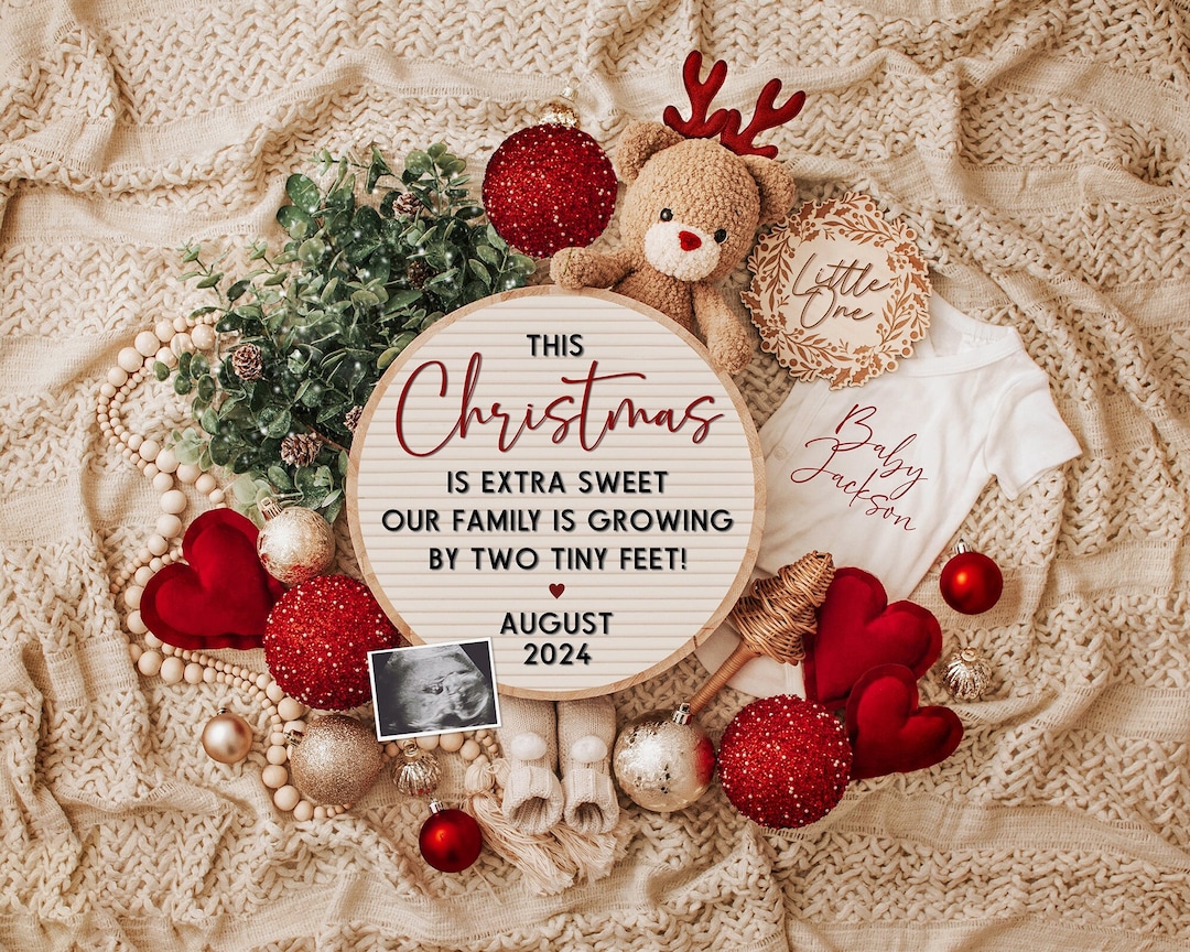 Christmas Pregnancy Announcement Digital, Baby Announcement, Editable ...