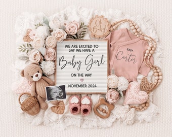 Spring Pregnancy Announcement Digital Spring Baby Reveal Baby Girl ...