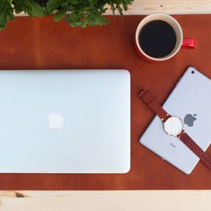 Full Grain Tan Leather Desk Pad, Large Leather Table Mat, Leather Desk ...