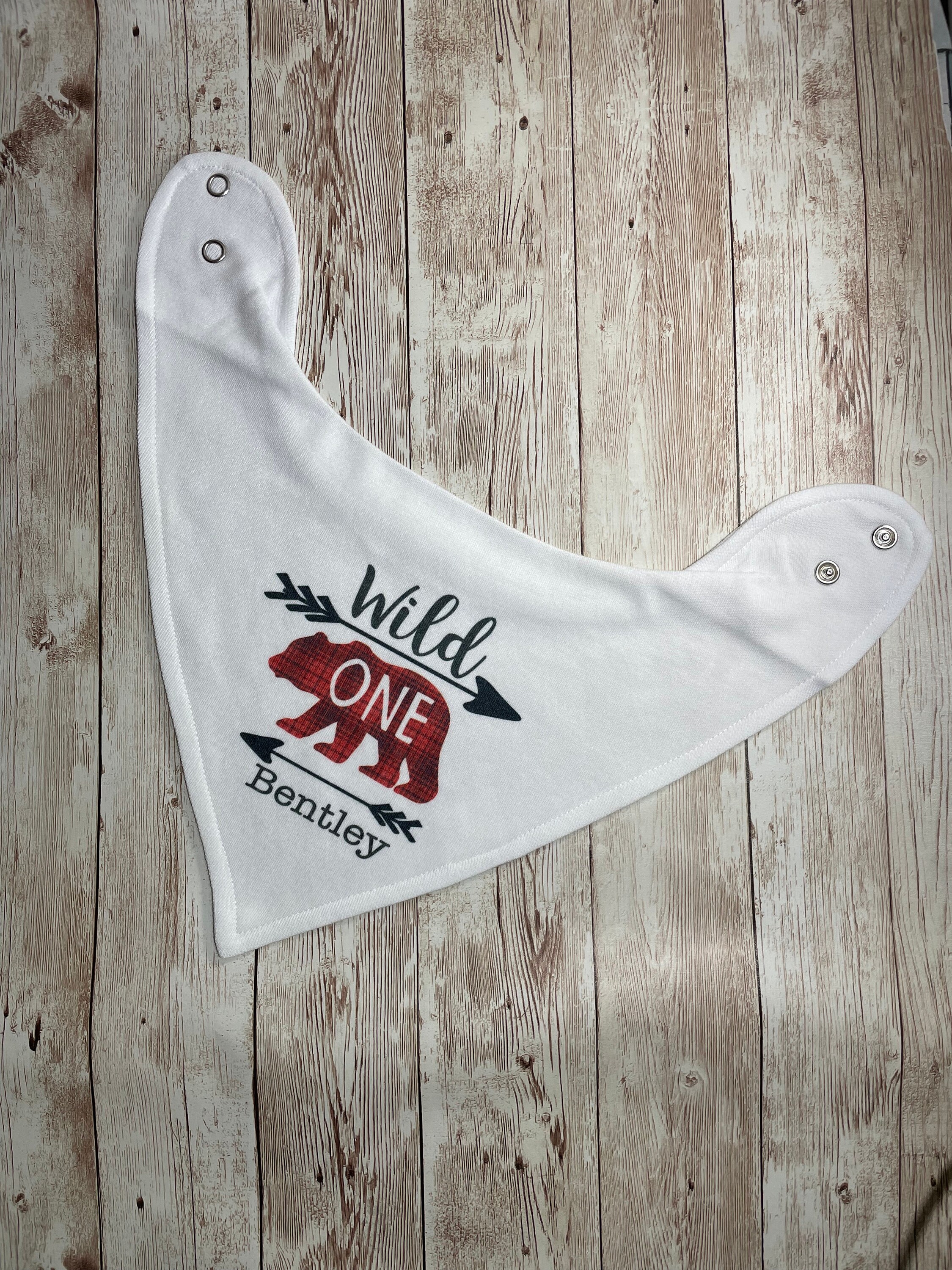 Wild one buffalo plaid bear bib forest animal baby bib boy | Etsy