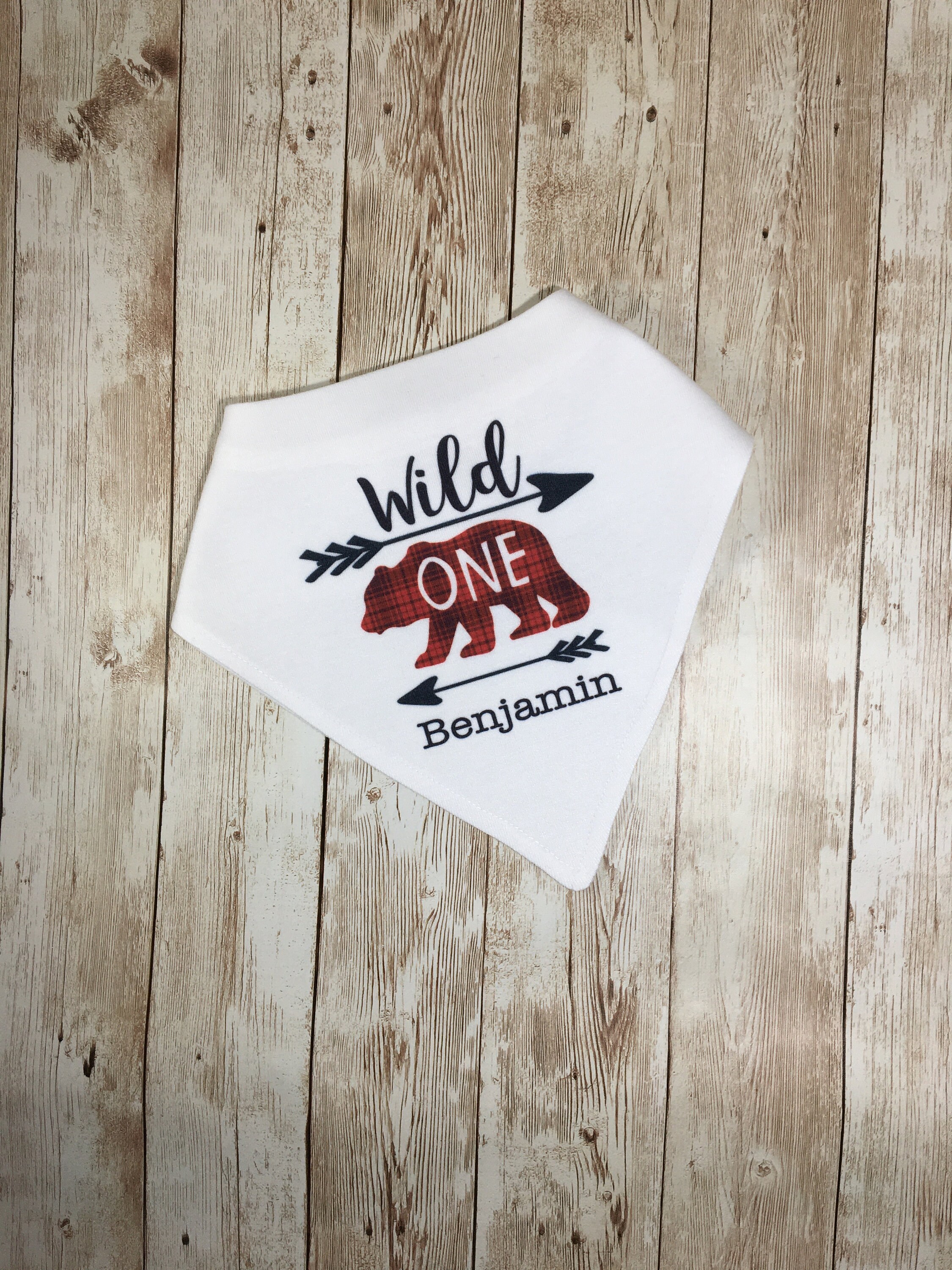 Wild One Buffalo Plaid Bear Bib Forest Animal Baby Bib Boy | Etsy