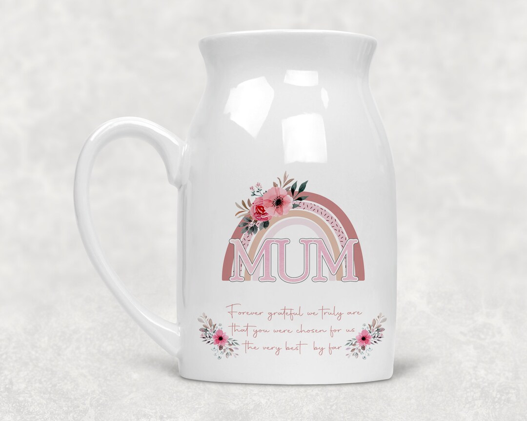 Mum Ceramic Small Flower Vase Jug, Pink Rainbow Mothers Day Gift for ...