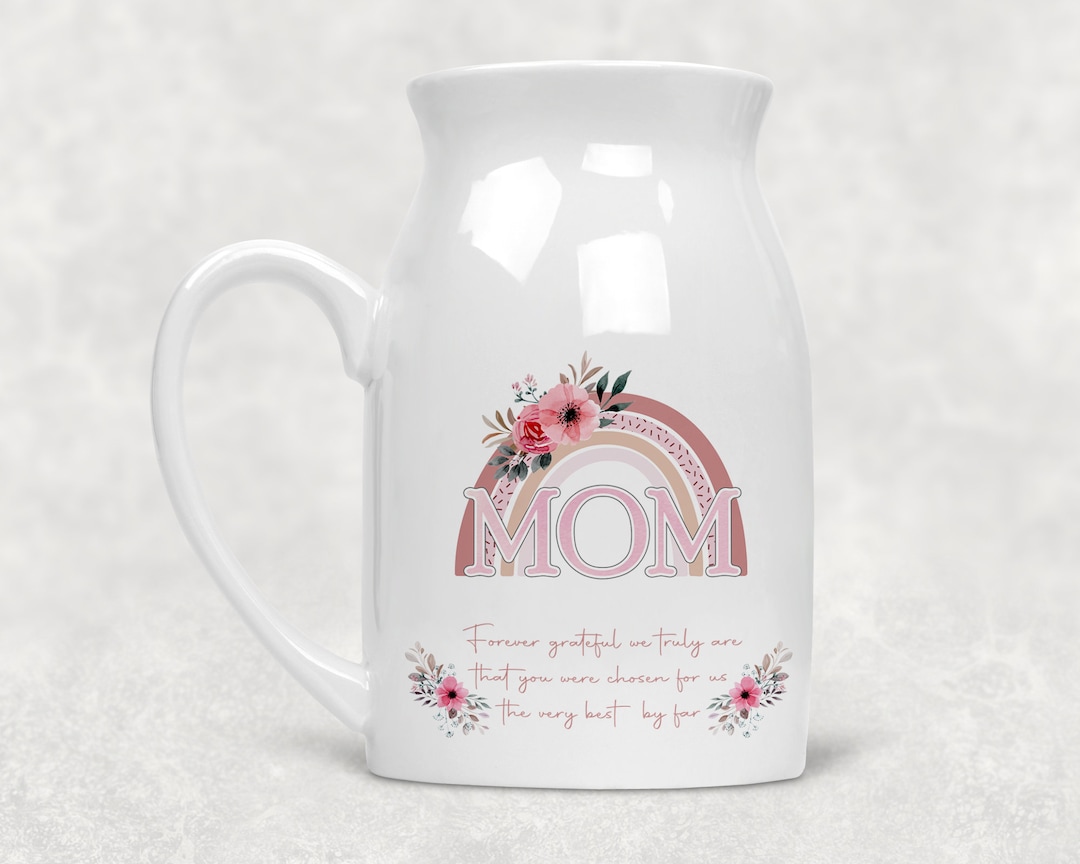 Mom Ceramic Small Flower Vase Jug, Pink Rainbow Mothers Day Gift for ...
