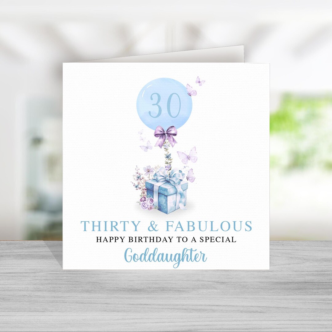 Goddaughter 30th Birthday Card - Blue Purple 30th Birthday Card for ...