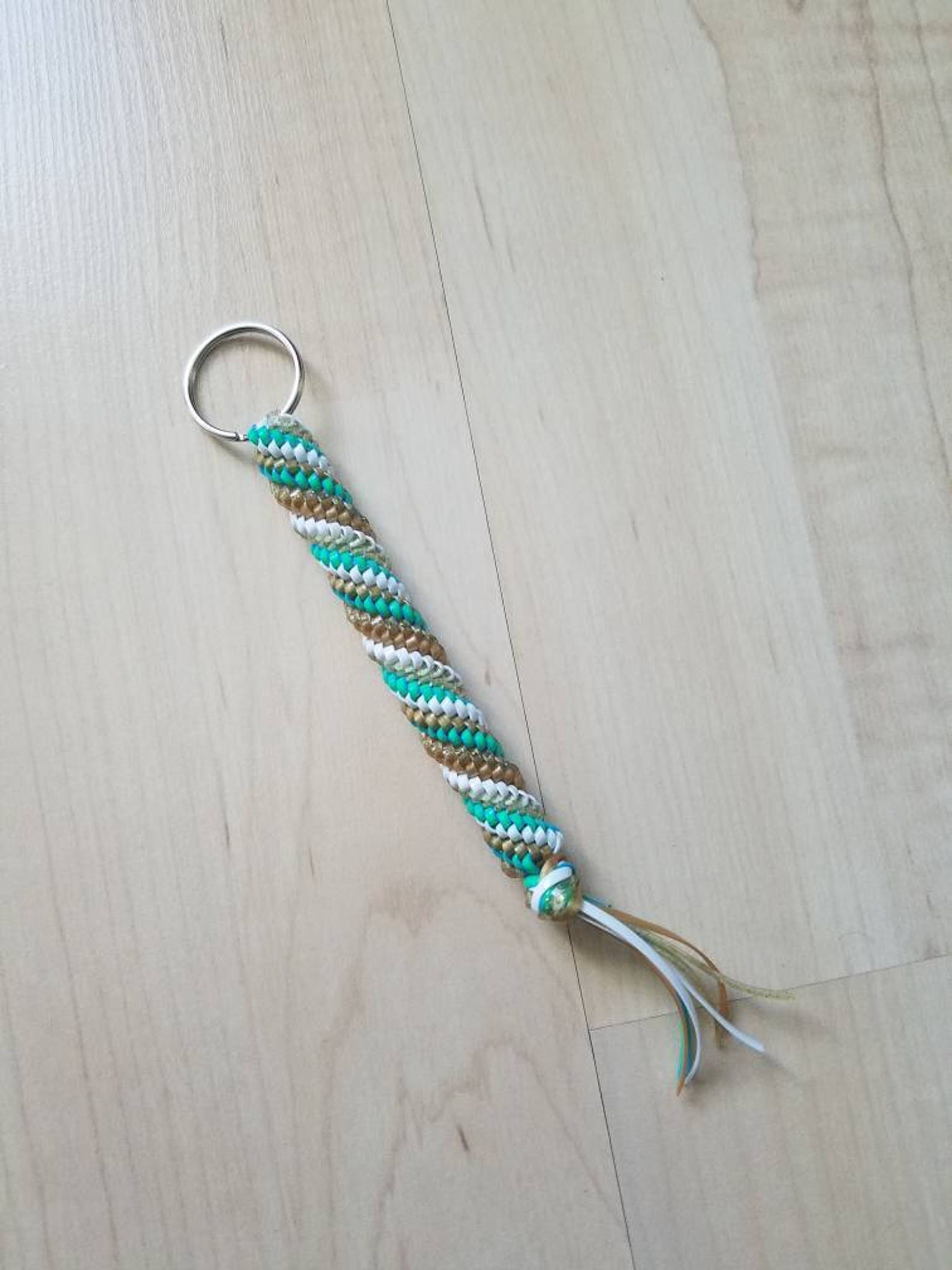 Boondoggle Keychain Turquoise and Gold Gimp Key Chain Spiral | Etsy