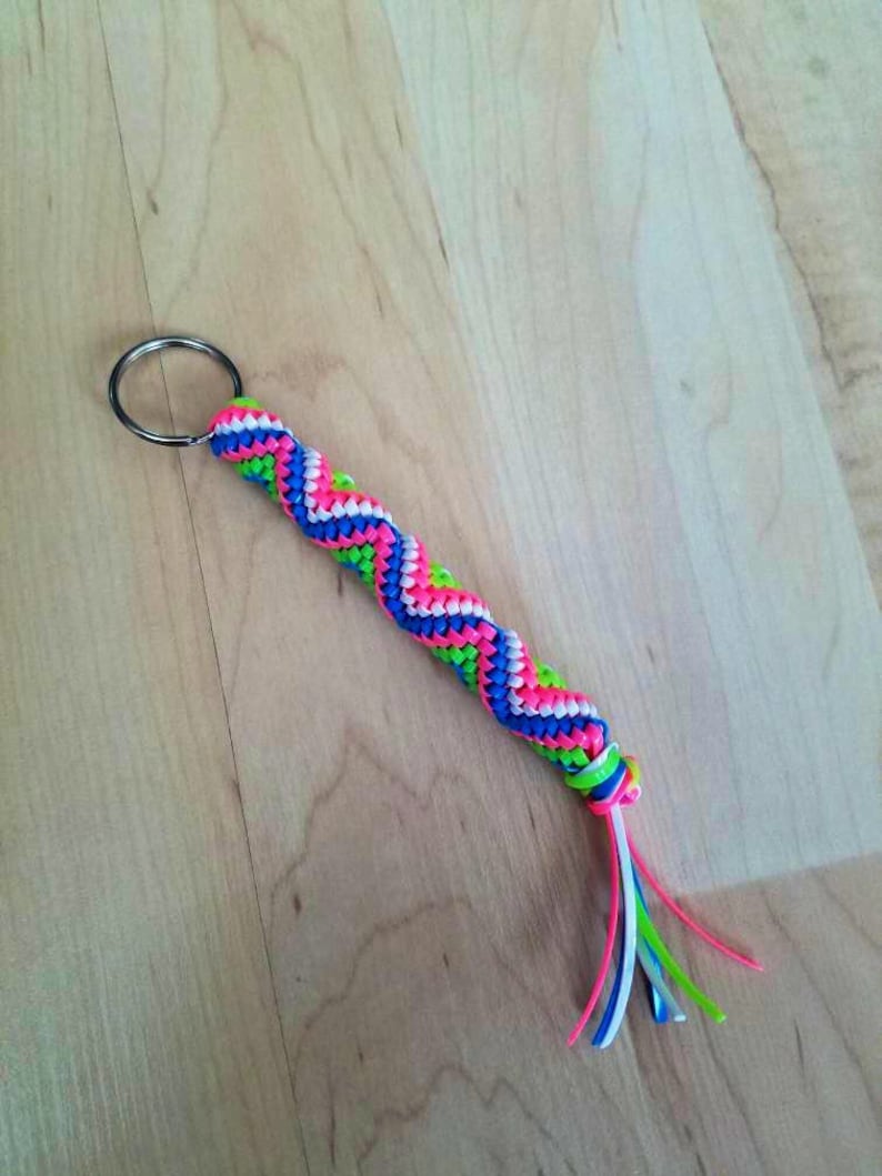 Boondoggle Keychain, Gimp Zigzag Plastic Lacing Zipper Pull, Neon Key ...