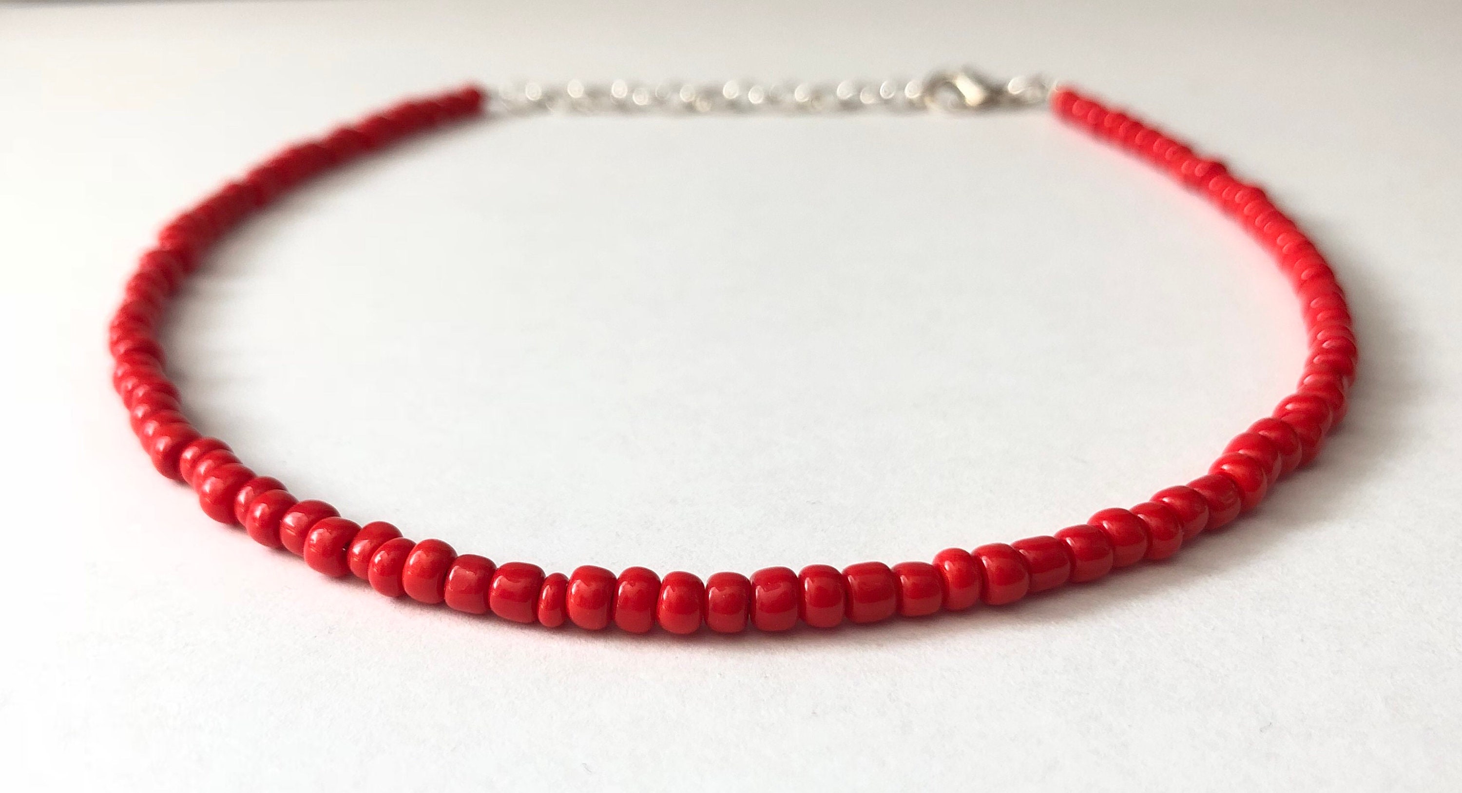 Red Bead Necklace, Boho Necklace, Red Beaded Choker, Handmade Jewelry ...