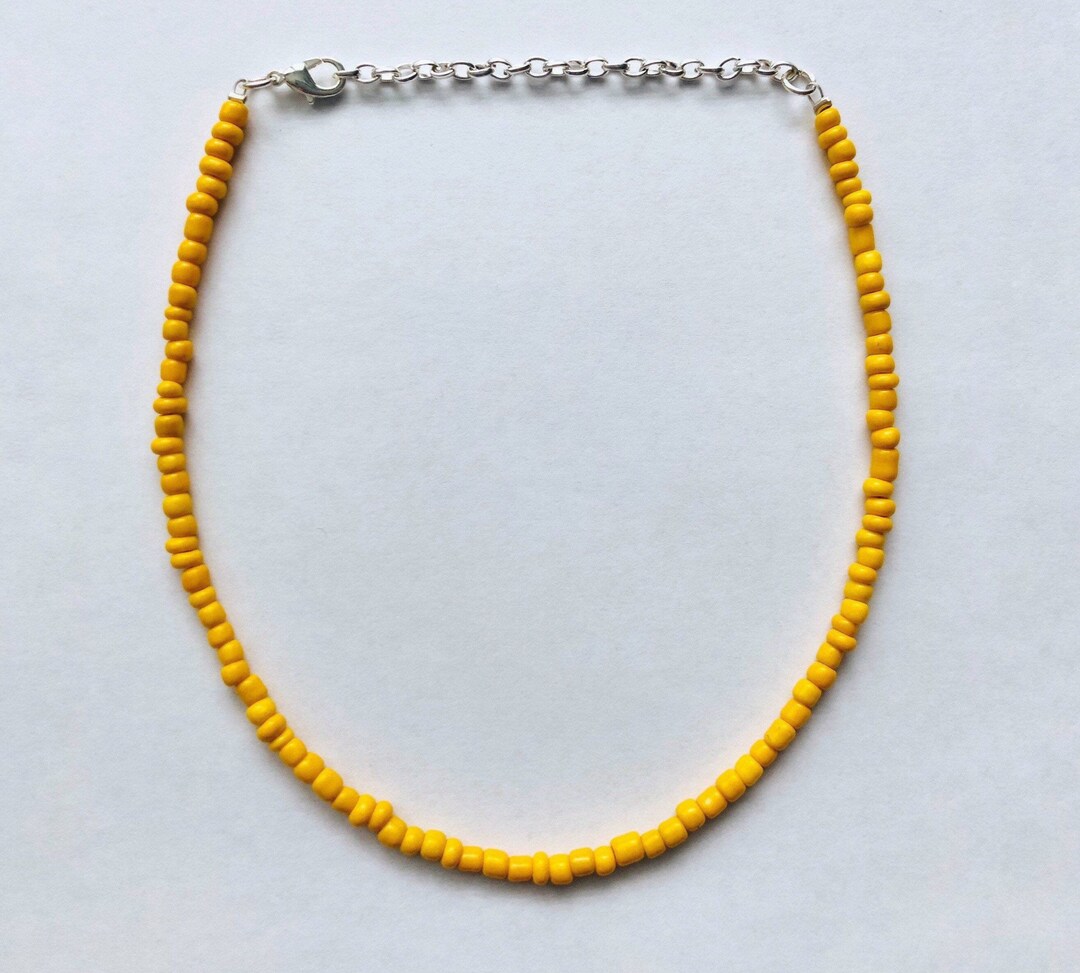 Yellow Beaded Choker Necklace, Summer Yellow Bead Necklace, Sunflower ...