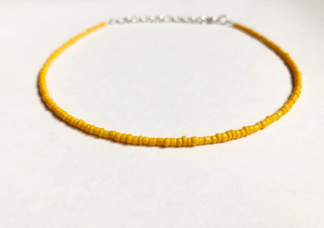 Yellow Bead Necklace, Seed Bead Choker Necklace, Summer Necklace ...