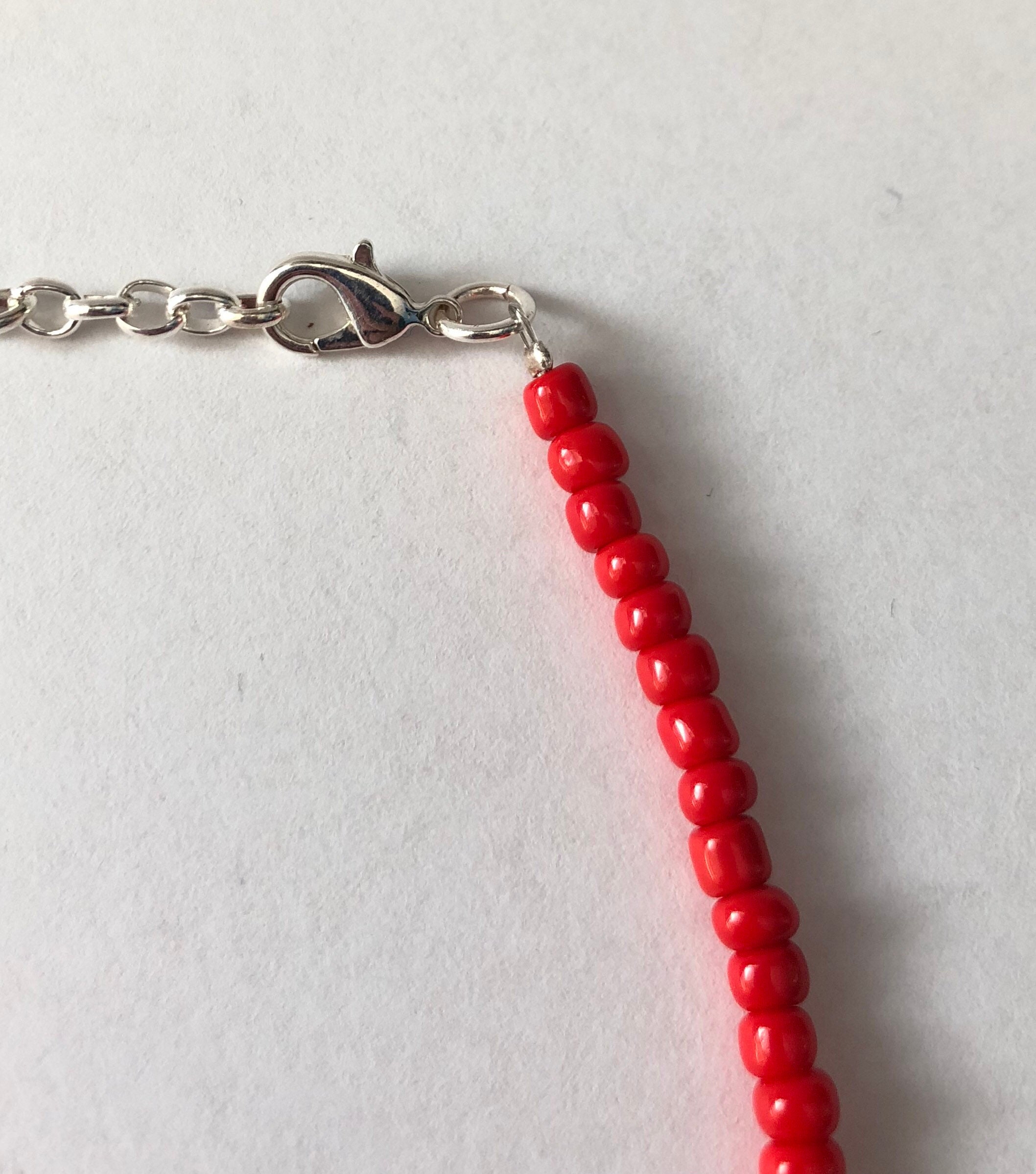 Red Bead Necklace, Boho Necklace, Red Beaded Choker, Handmade Jewelry ...