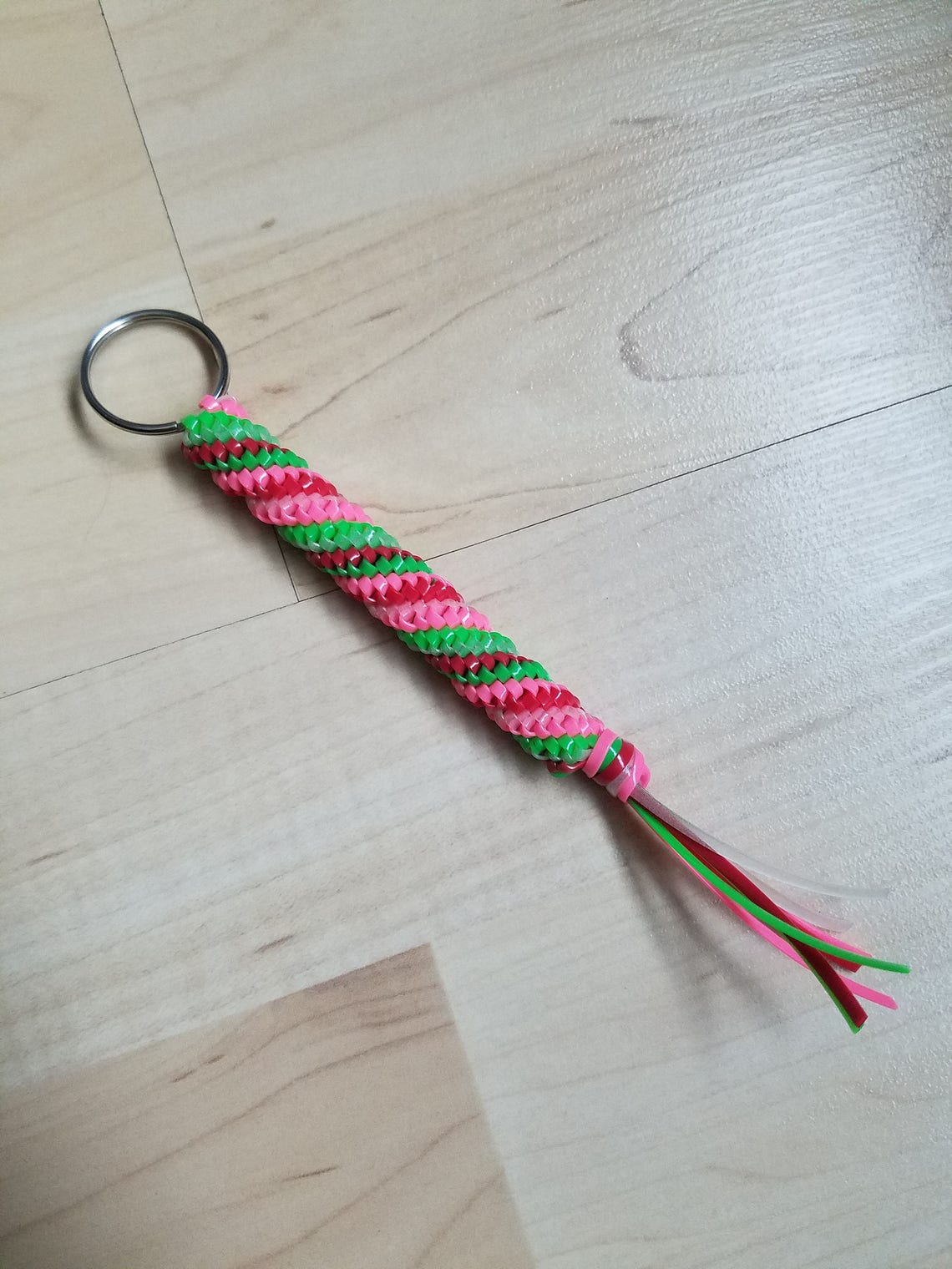 Boondoggle Keychain Pink Green and Red Spiral Keychain - Etsy