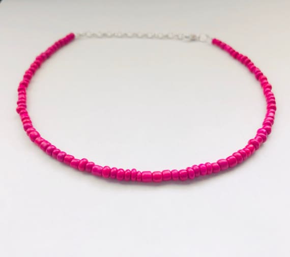 Hot Pink Necklace Pink Beaded Necklace Neon Pink Necklace - Etsy