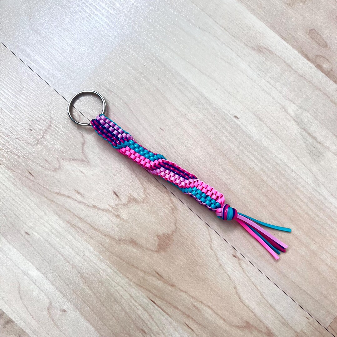 Boondoggle Keychain, Pink Keychain, Gimp Keychain, Plastic Lacing ...