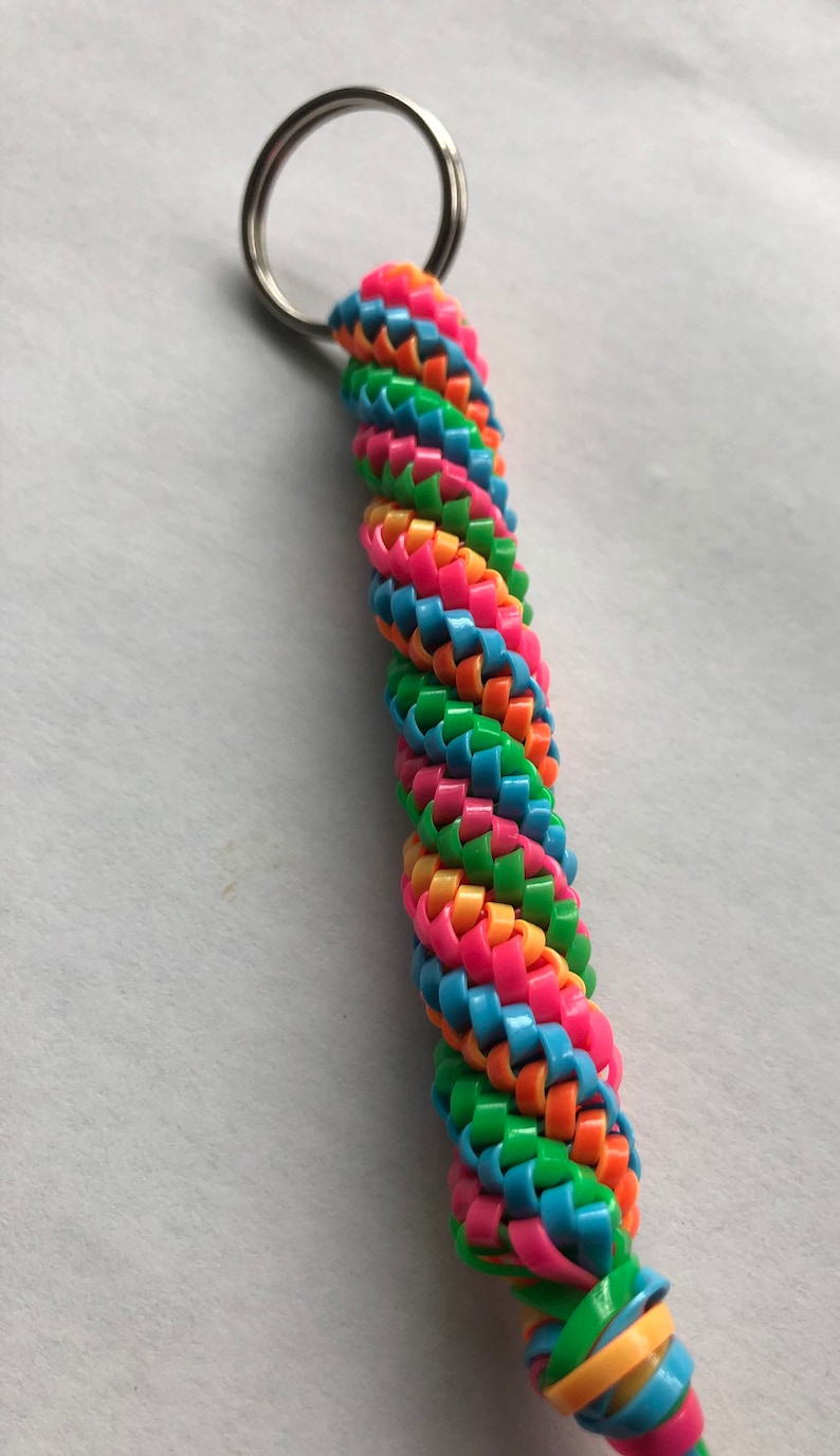 Boondoggle Pink green yellow and blue boondoggle keychain | Etsy