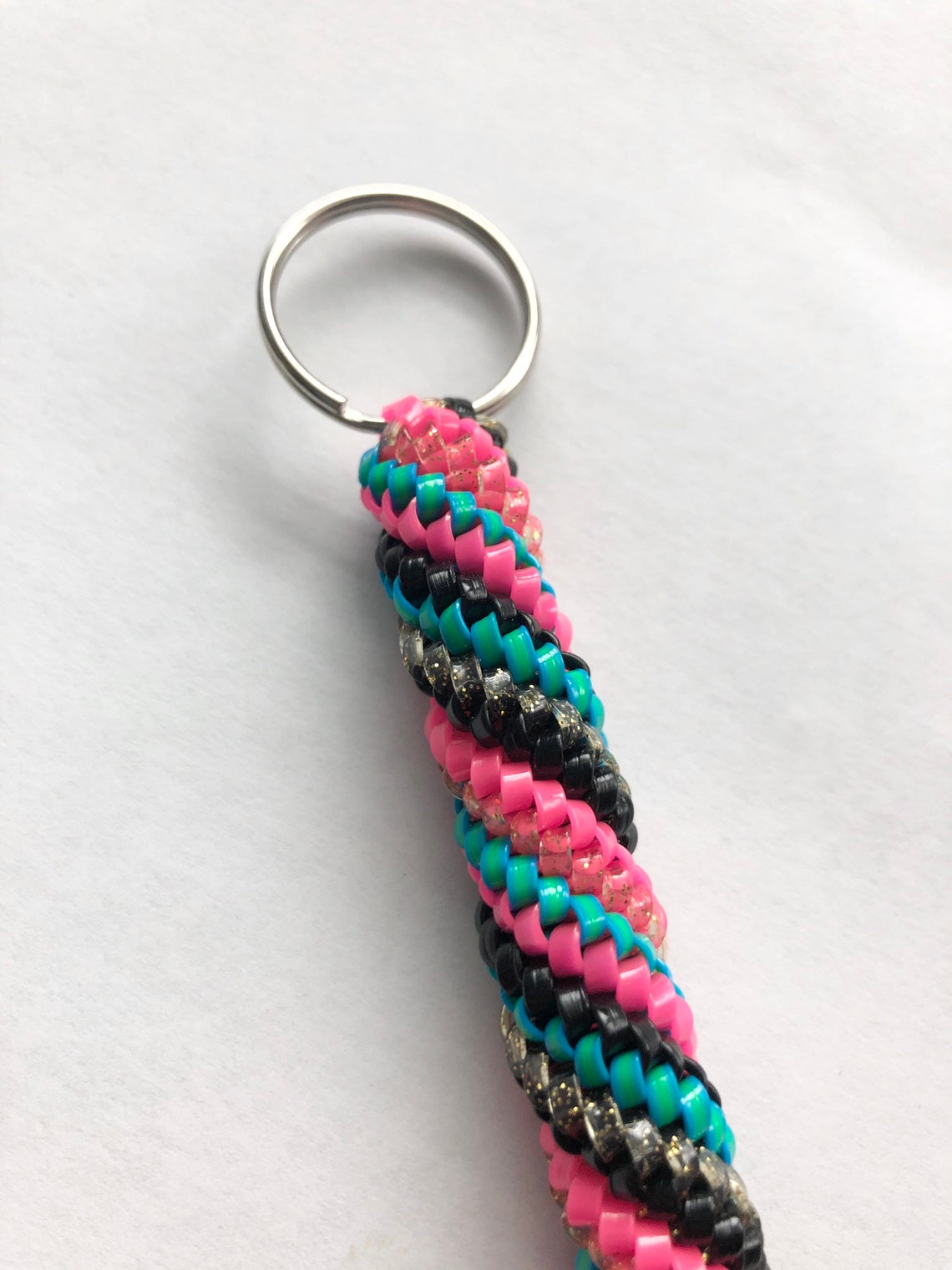 Boondoggle keychain gimp pink keychain sparkly keychain | Etsy
