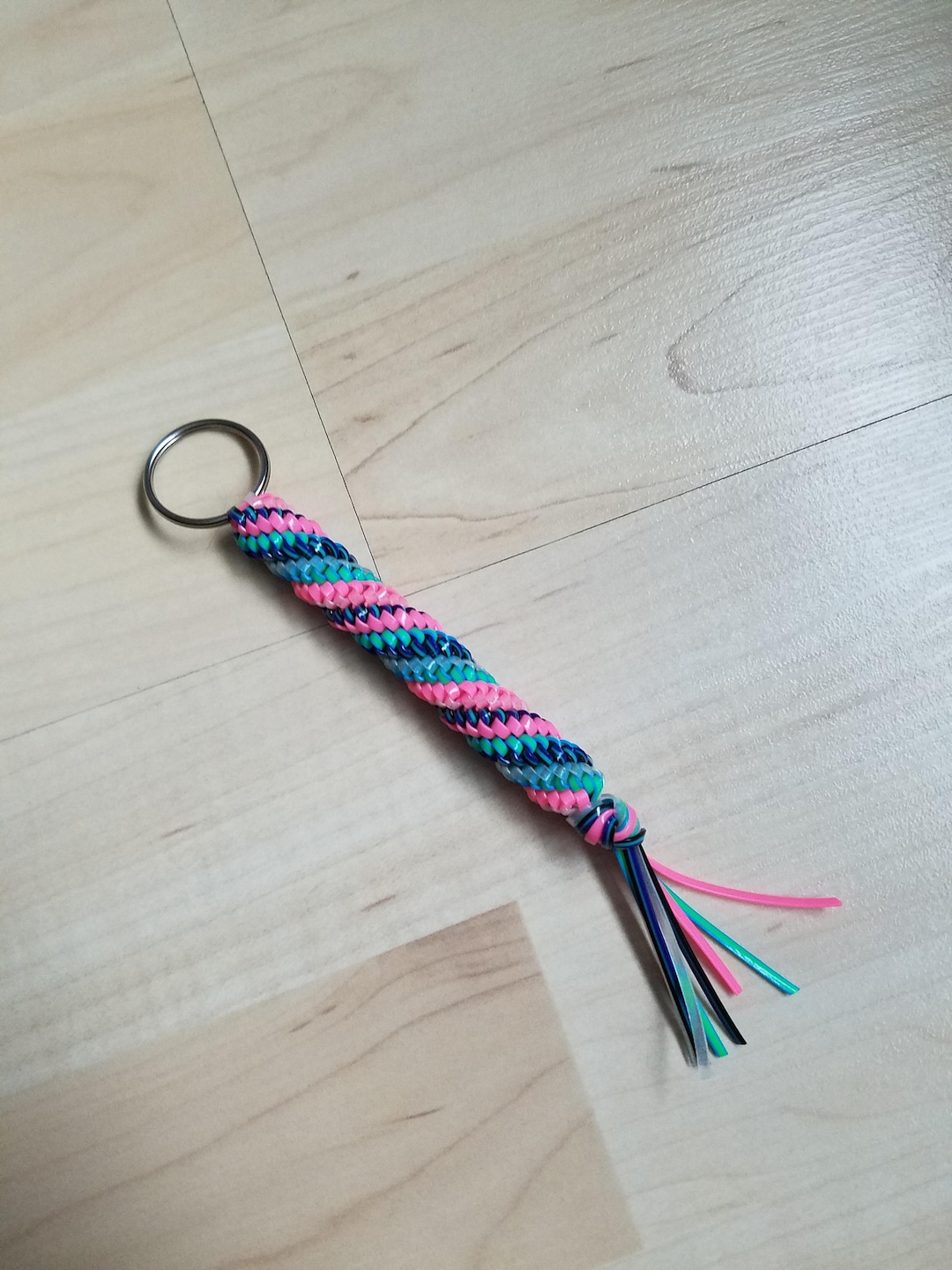 Pink, Green, and Blue Spiral Rexlace Plastic Lacing Boondoggle Key ...