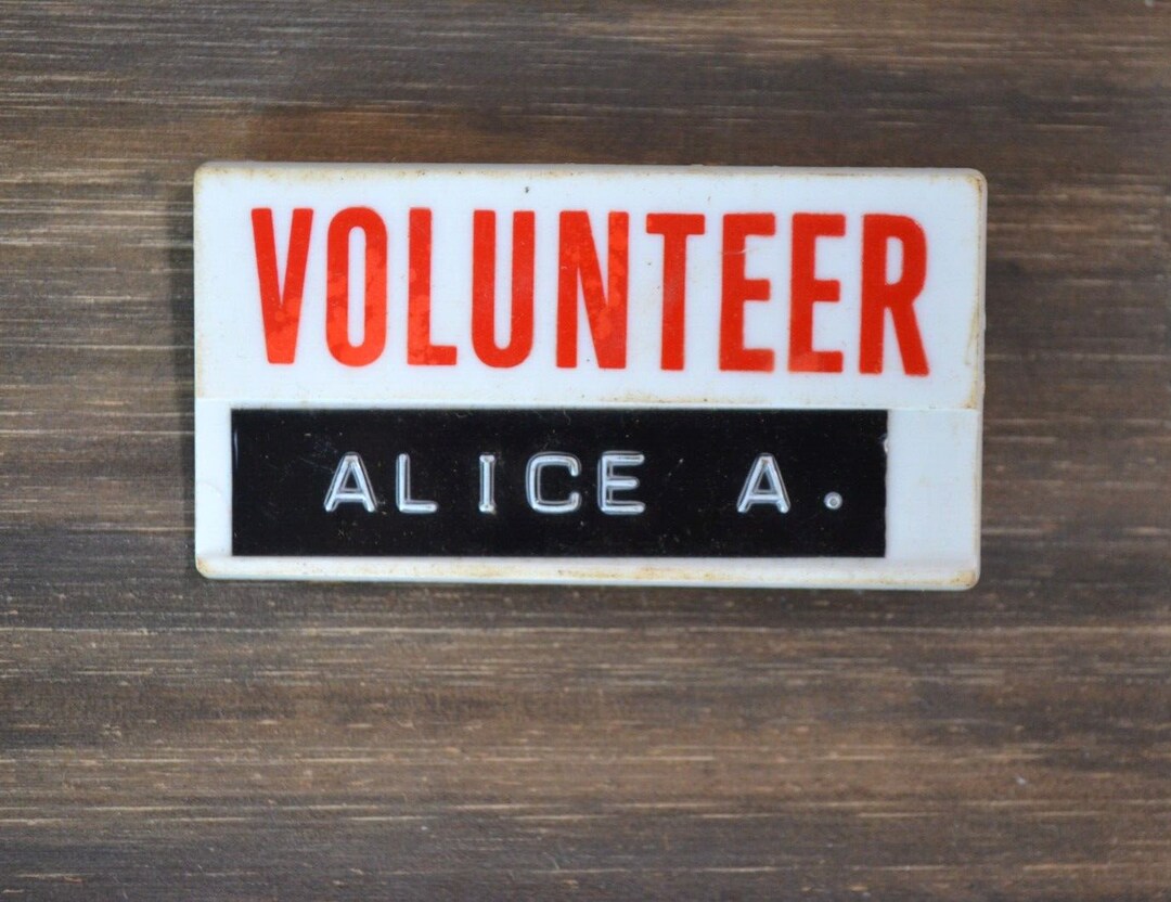 Vintage Alice Volunteer Name Tag Badge Plastic Lapel Made USA - Etsy