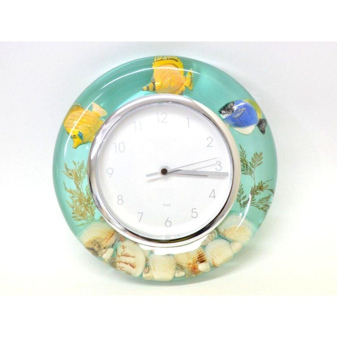 Vintage Kirch Clock Acrylic Lucite Clock Aqua Fish Shell Sea Ocean ...